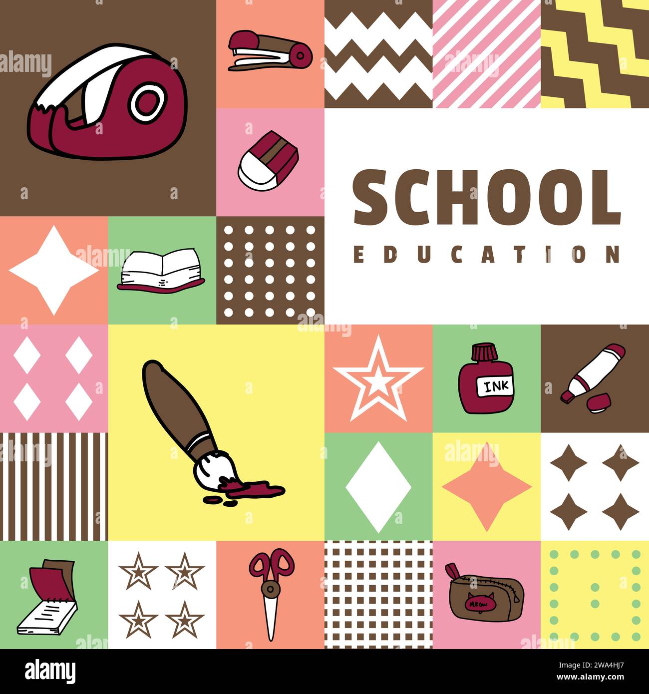 Flat square school education banner and poster design vector Stock ...