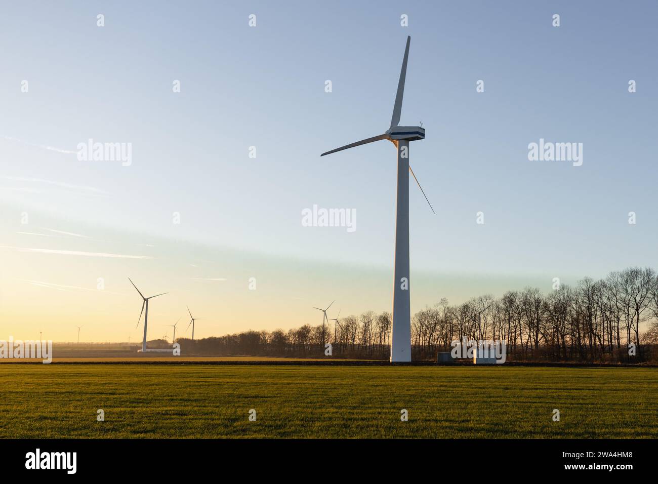 Aerial view of powerful Wind turbine farm for energy production on ...