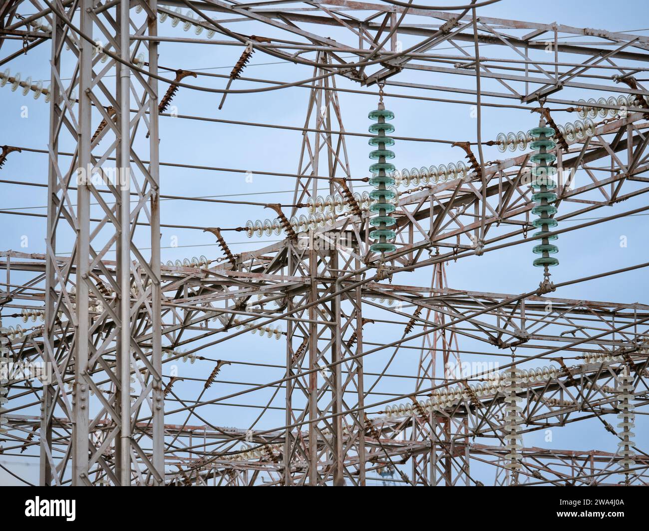 Steel Construction and High Voltage Industrial Power Cables Stock Photo ...
