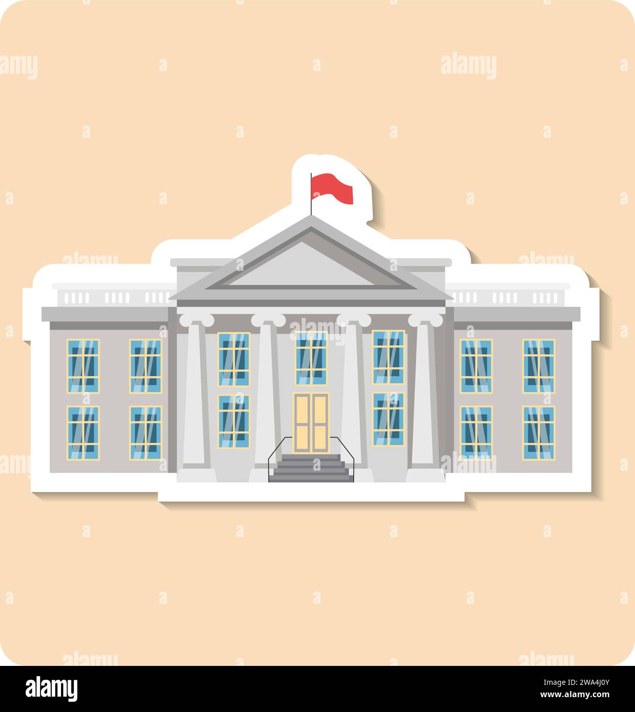 Government sticker illustration. Building, flag, window, door. Editable ...