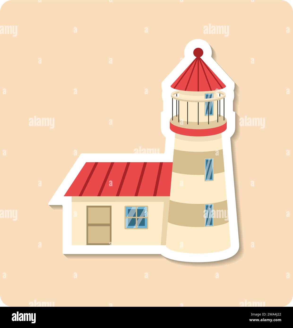 Lighthouse sticker illustration. Building, roof, window, door, tower ...