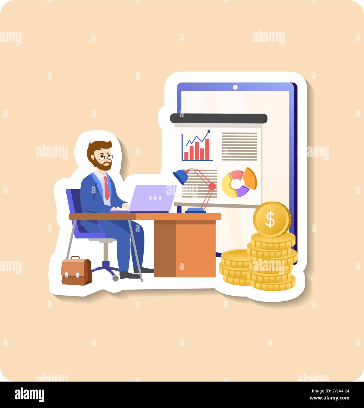 Business model sticker illustration. Concept the man present with ...