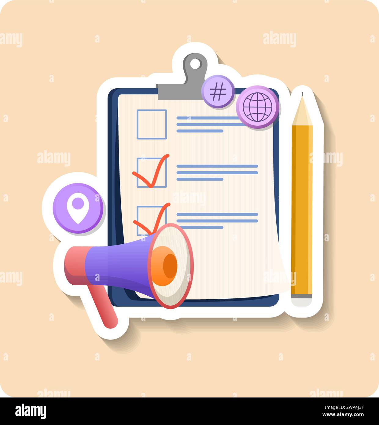 Marketing plan sticker illustration. Flat vector sticker illustration ...