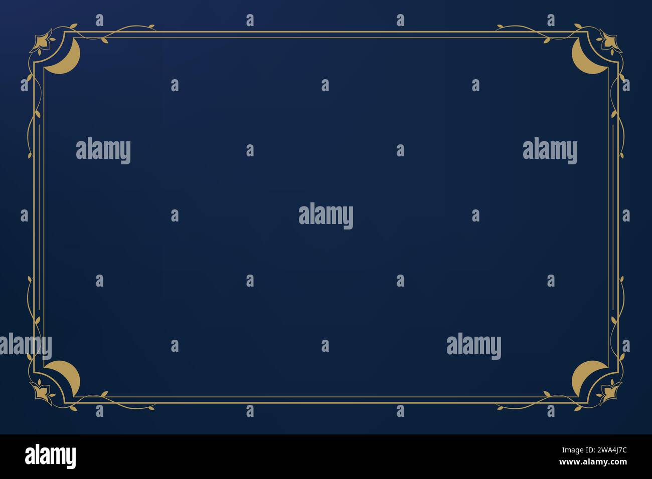 Golden line frame border design with moon and leaf decoration at ...