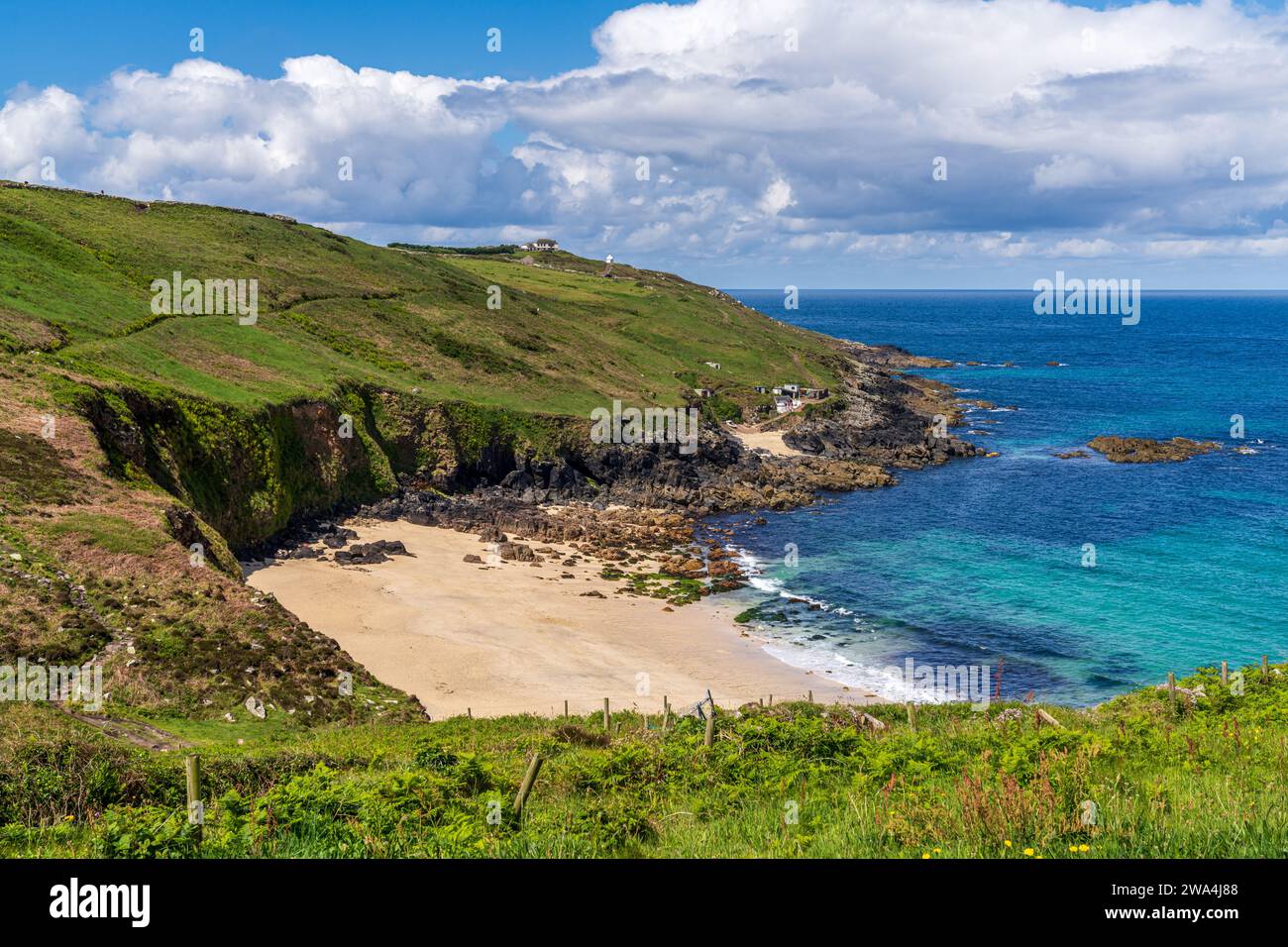 Celtic Sea Coast and cliffs near Portheras Cove, Cornwall, England, UK ...
