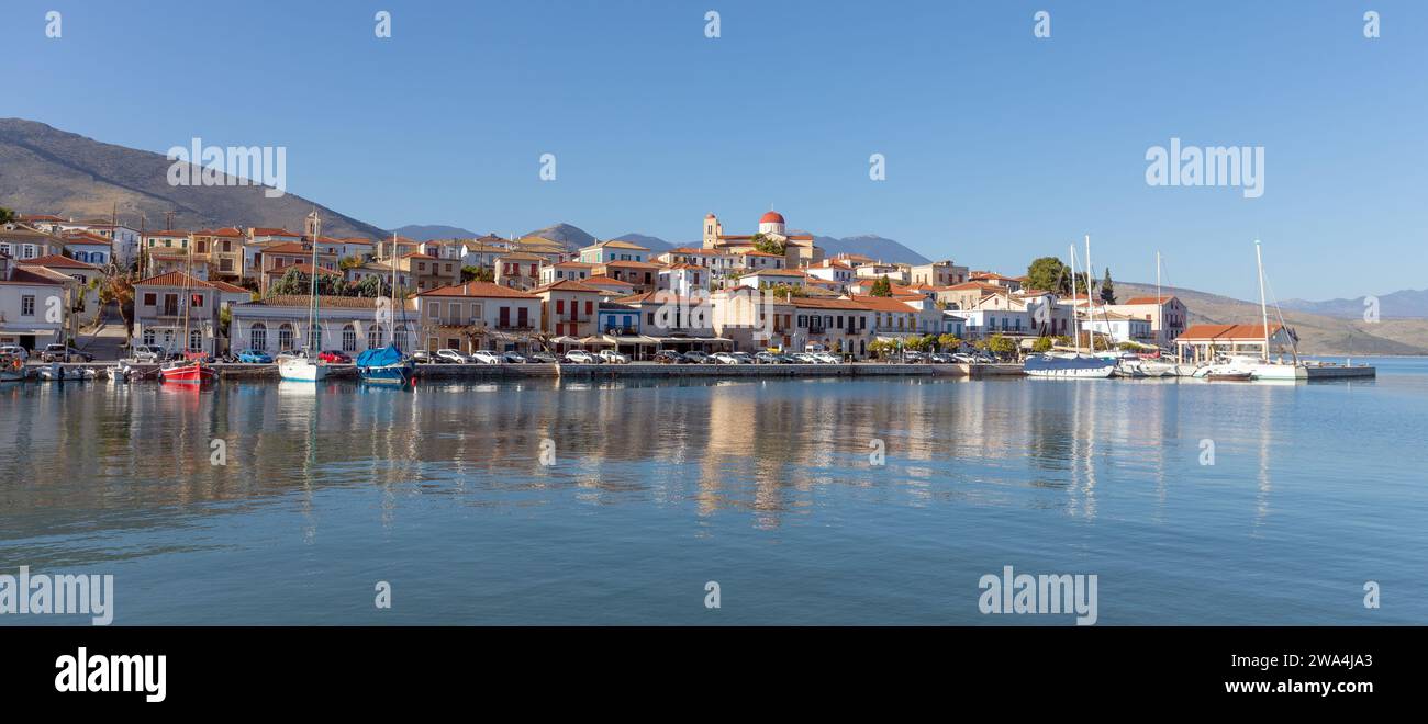 Panorama of the picturesque town of Galaxidi, Phocis, Greece Stock ...