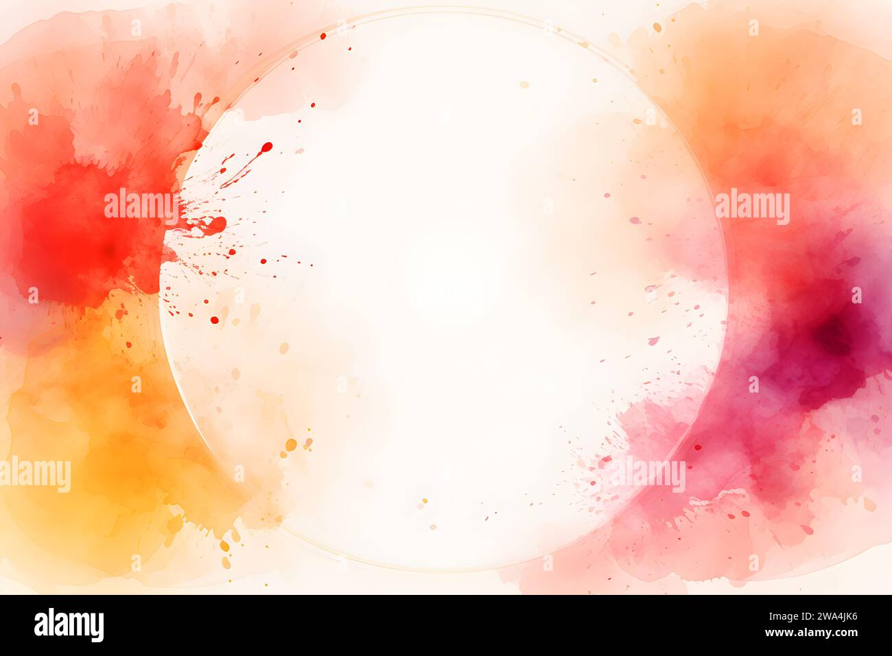 Vibrant warm tone watercolor splash in white background border design ...