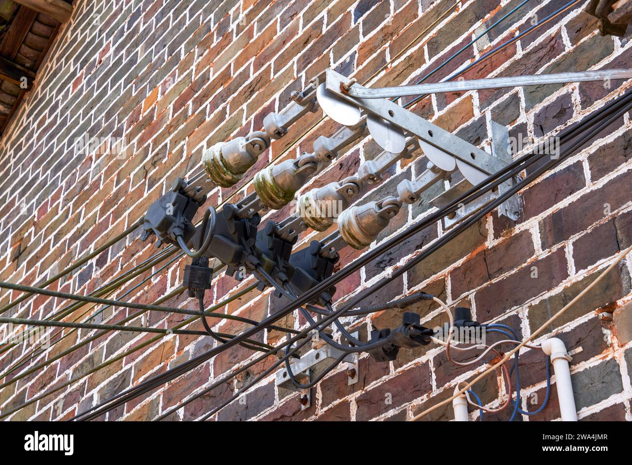 Electricity supply, wiring and connections for rural houses Stock Photo ...