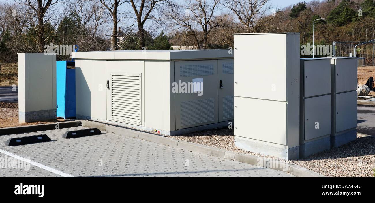 Low power transformer substations near the village Stock Photo - Alamy