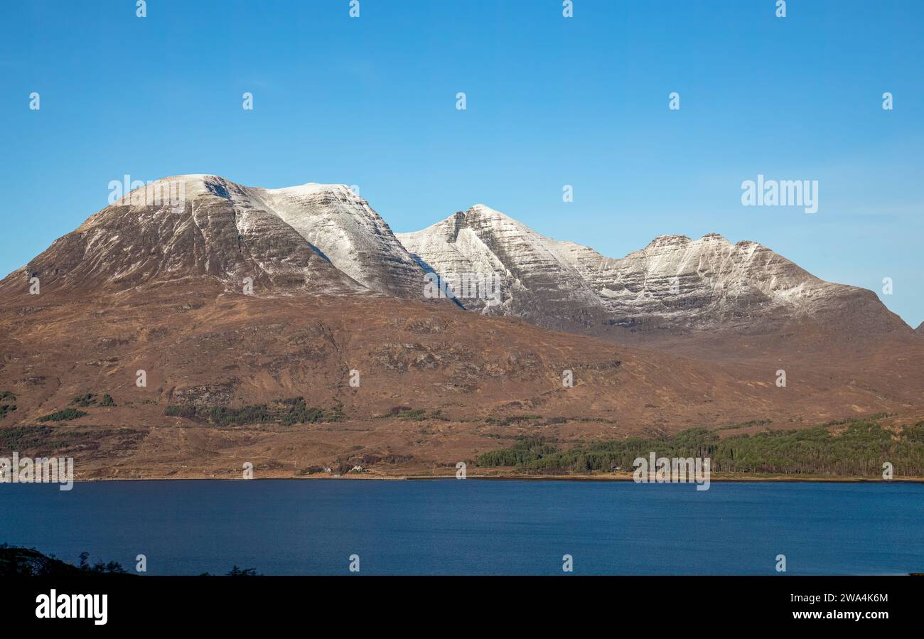 Beautiful view of the scotish Munro Beinn Alligin across Loch Torridon ...