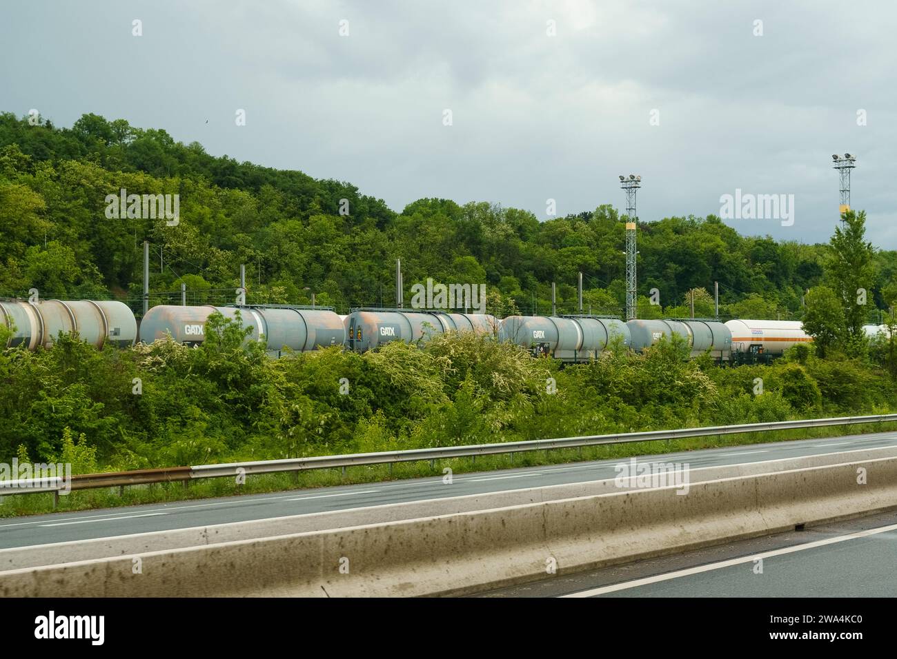Lyon, France - May 7, 2023: Railway tanks for transporting liquefied ...