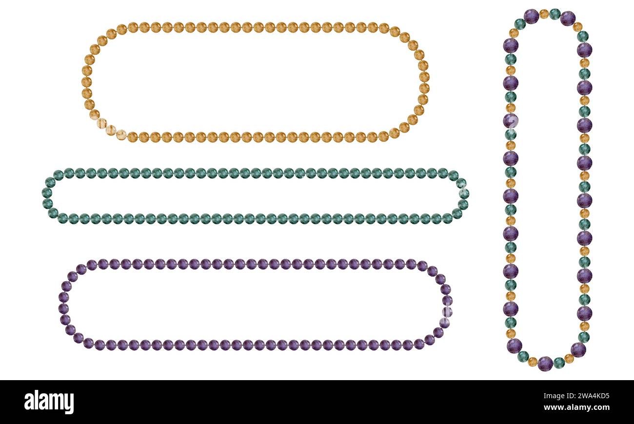 Hand drawn watercolor Mardi Gras carnival symbols. String of beads ...