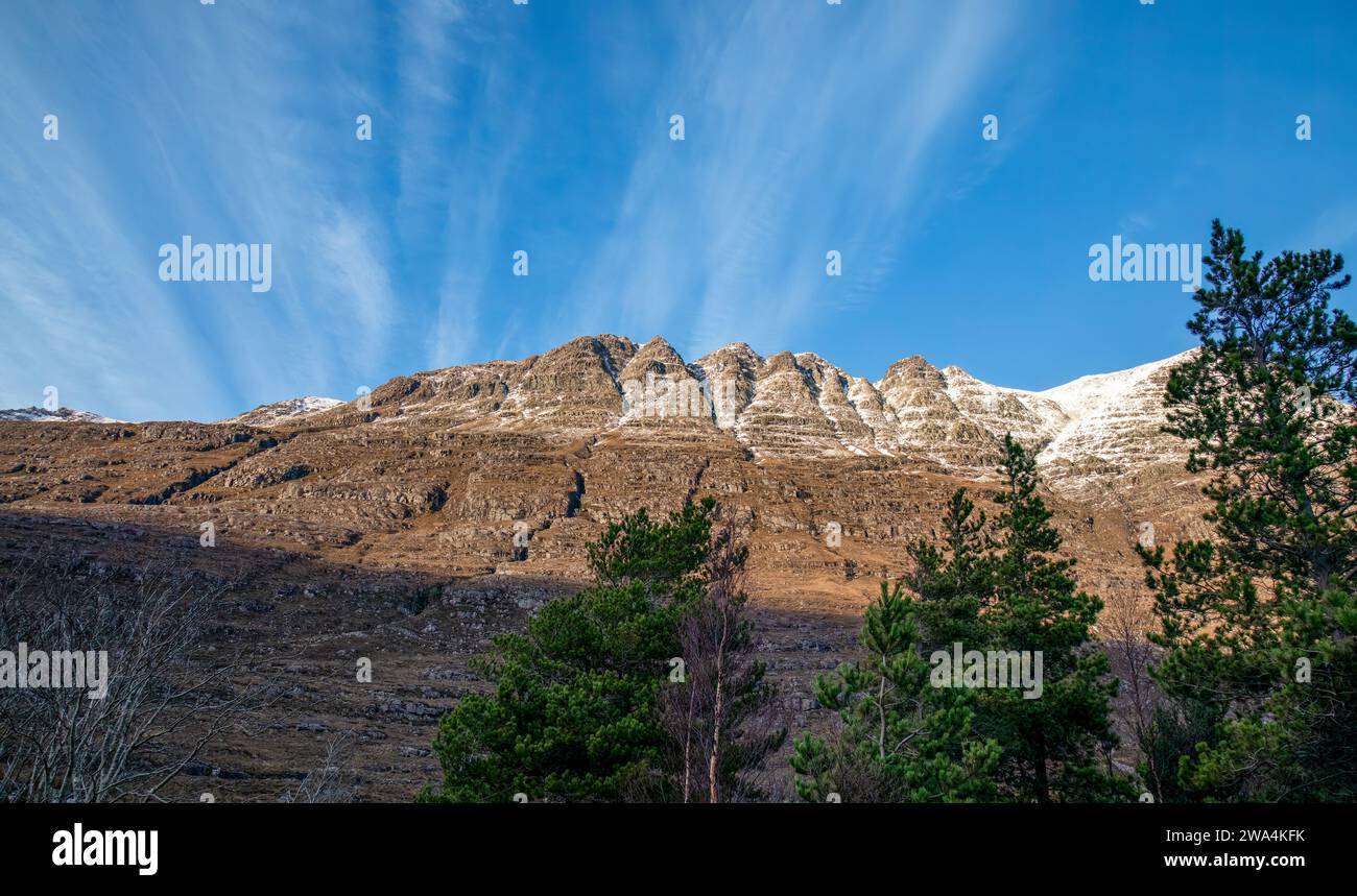 Rocky peaks of the scottish mountain Liathach in winter sunshine Stock ...