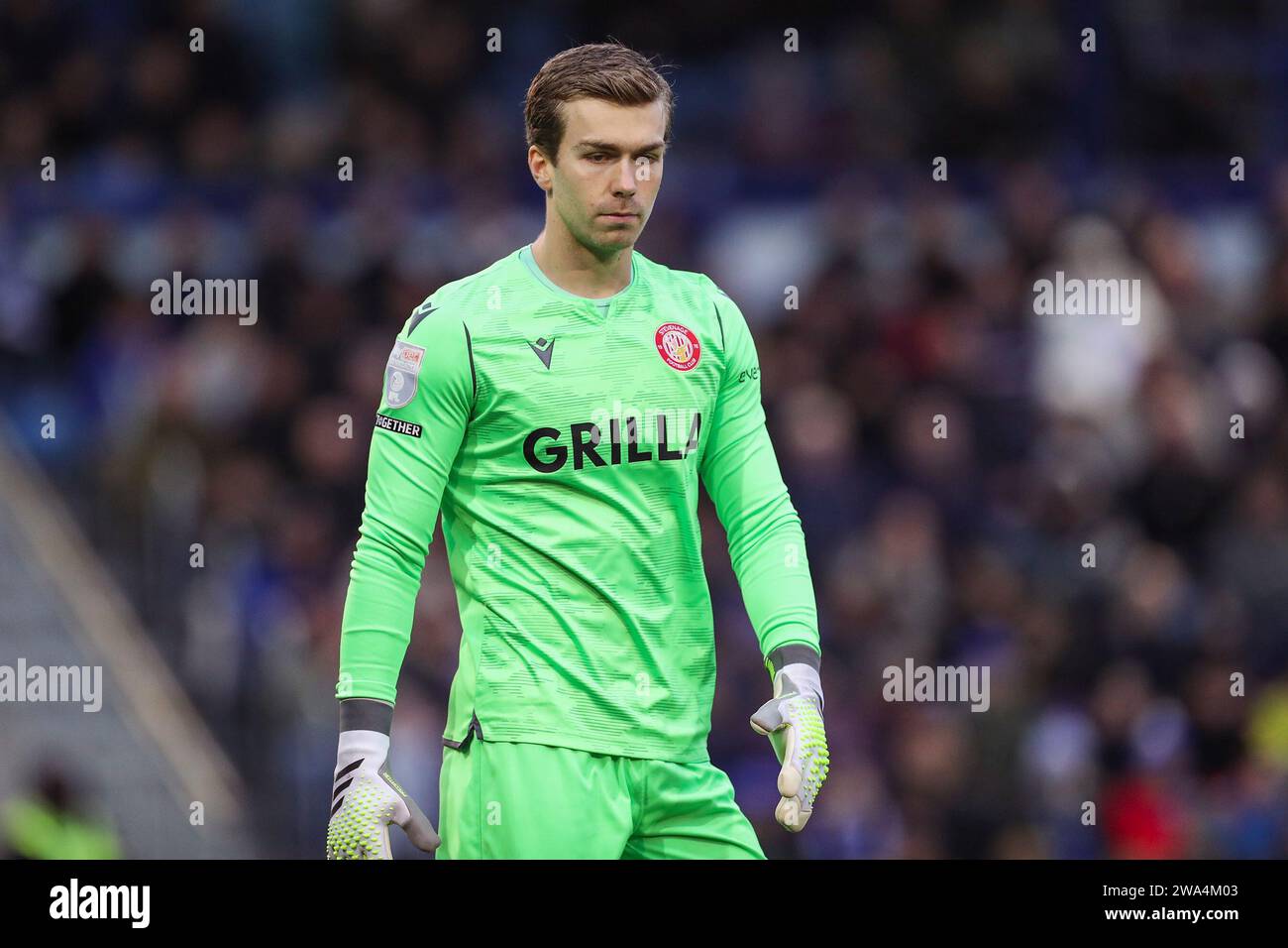 Portsmouth, UK. 01st Jan, 2024. Stevenage goalkeeper Taye Ashby-Hammond ...
