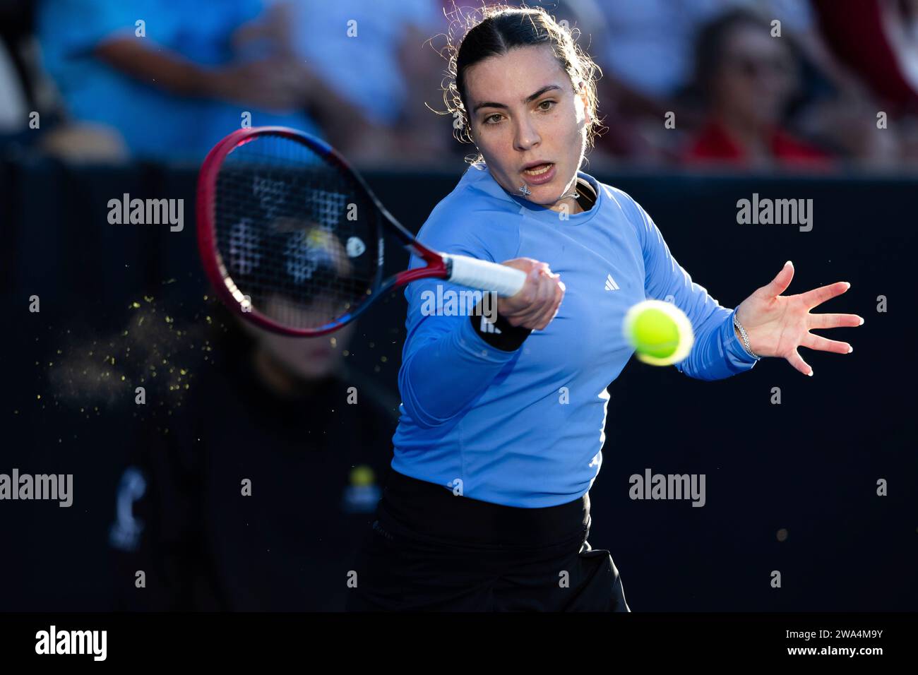 Elena-Gabriela Ruse of Romania hits a return during her singles match ...