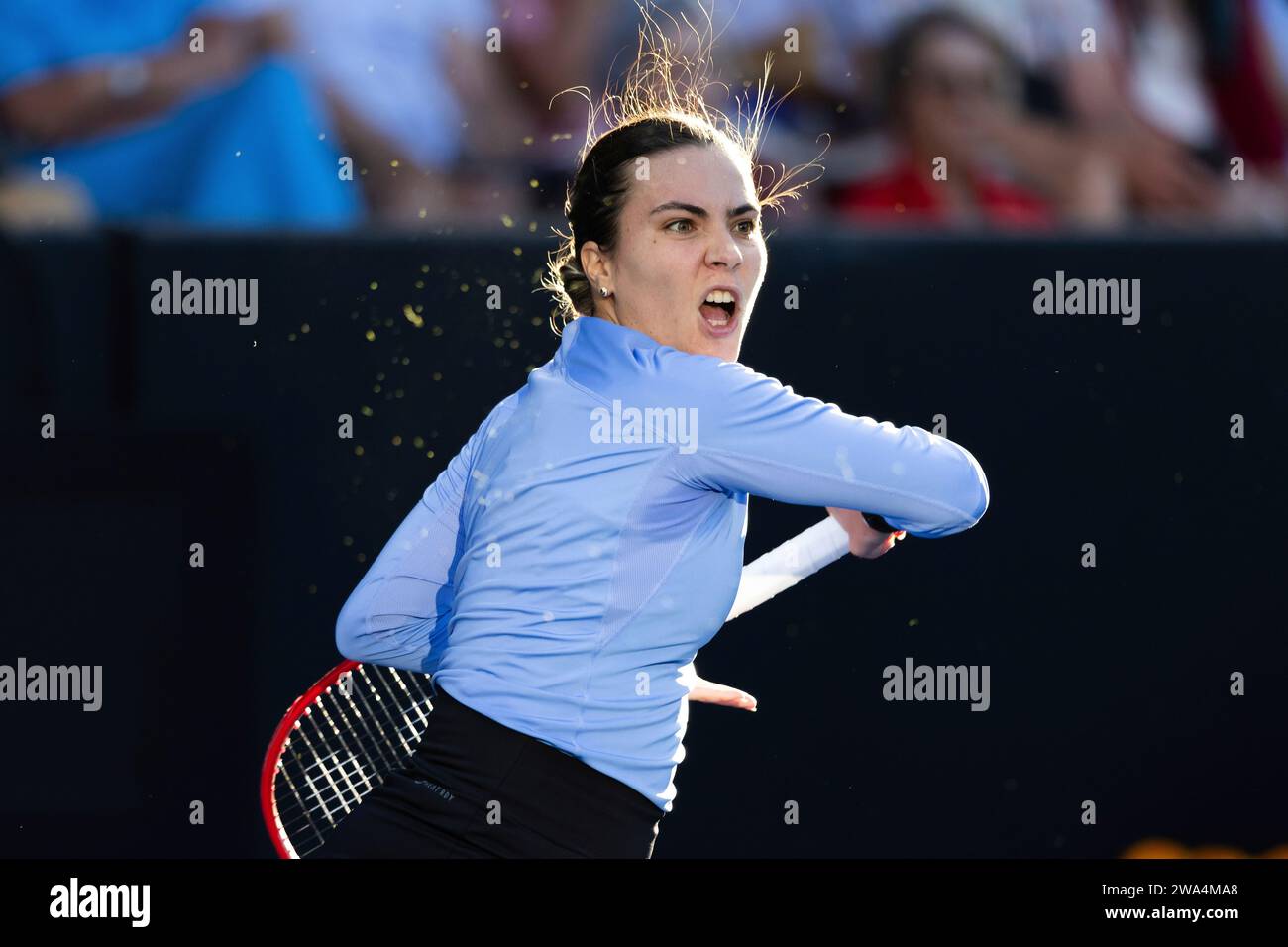 Elena-Gabriela Ruse of Romania hits a return during her singles match ...