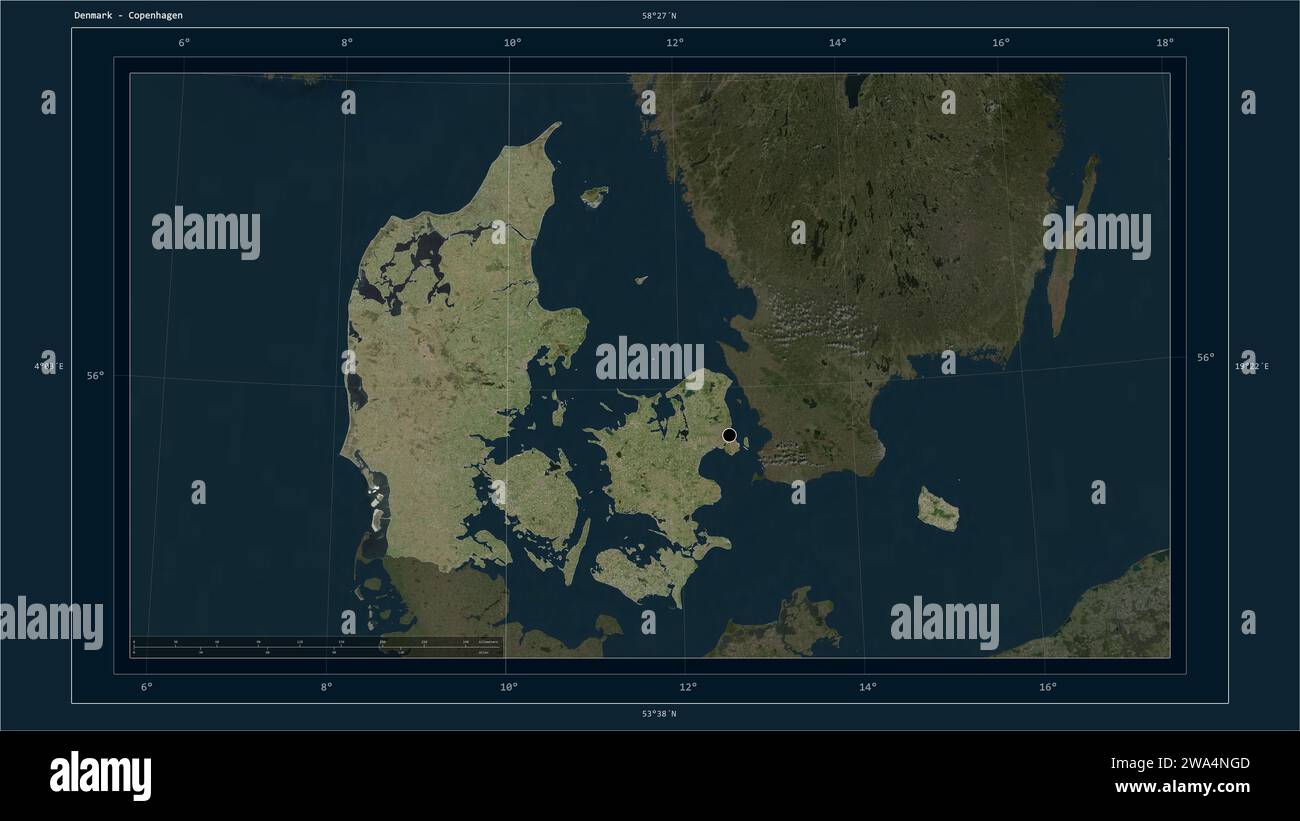 Denmark highlighted on a high resolution satellite map map with the ...