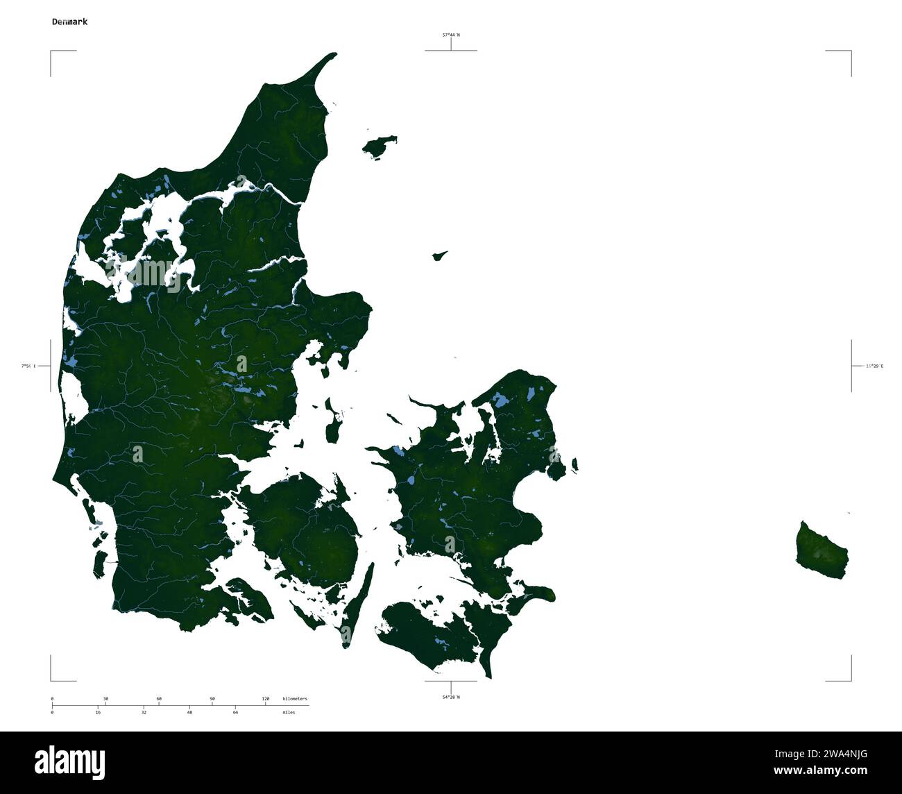 Shape of a Colored elevation map with lakes and rivers of the Denmark ...