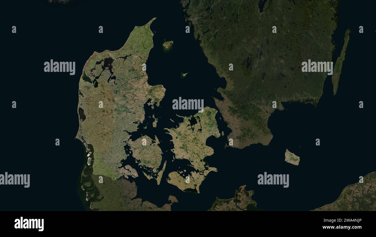 Denmark highlighted on a low resolution satellite map Stock Photo - Alamy