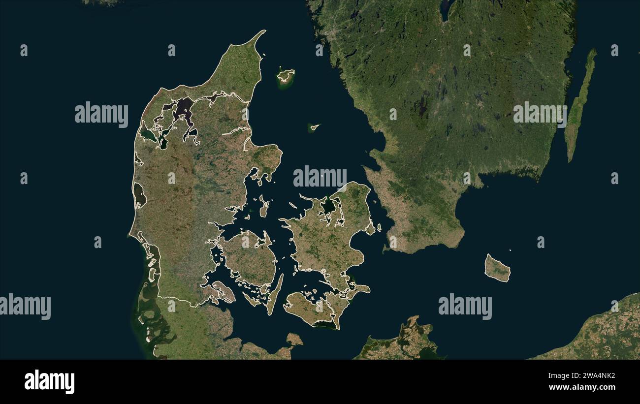 Denmark outlined on a low resolution satellite map Stock Photo - Alamy