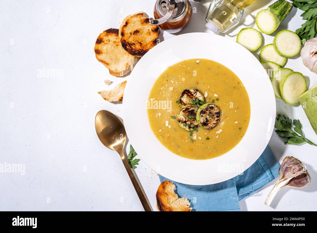 Squash vegetable marrow cream soup, white zucchini pureed soup with ...