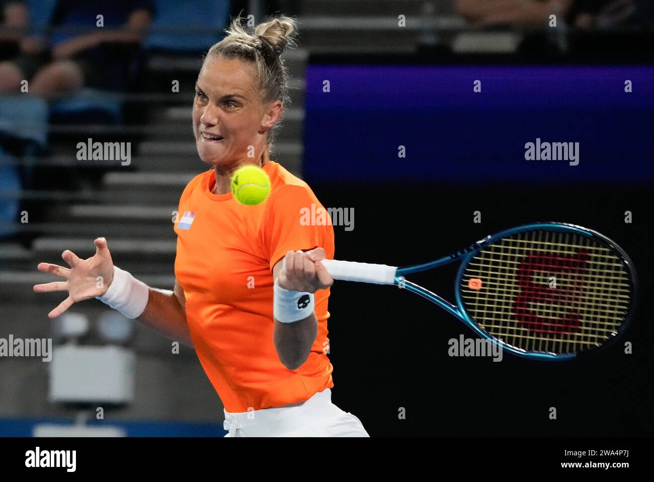 Arantxa Rus of the Netherlands plays a forehand return to Croatia's ...