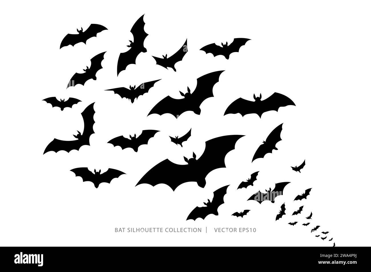 Flying bat silhouette in white background, Halloween decoration, vector ...