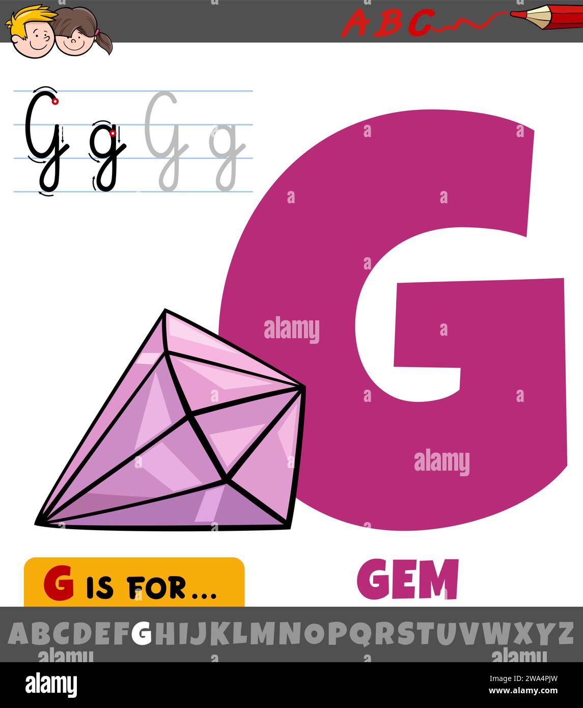 Educational cartoon illustration of letter G from alphabet with gem ...