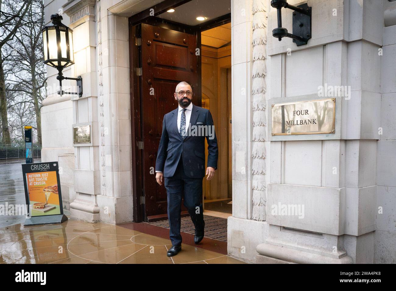Home Secretary James Cleverly leaves the Millbank Studios in ...