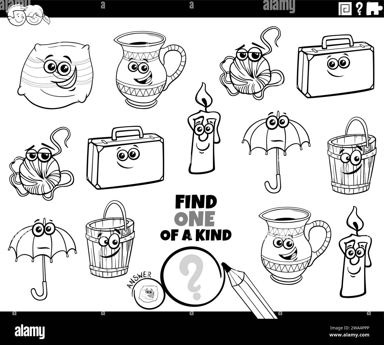 Cartoon illustration of find one of a kind picture educational activity ...