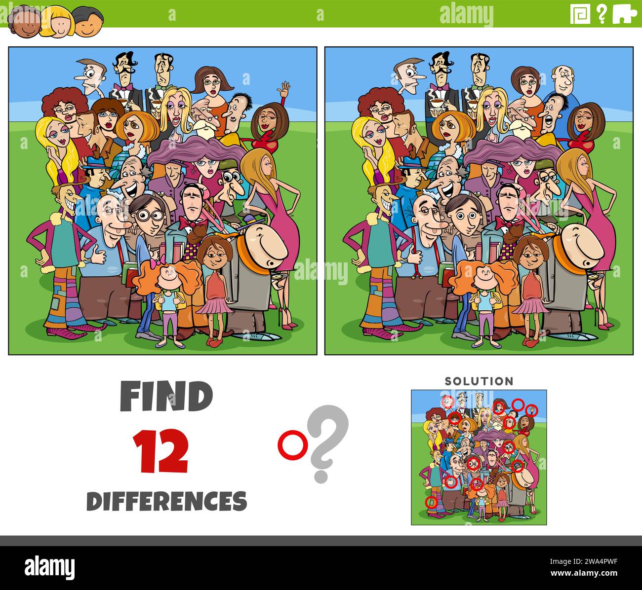 Cartoon illustration of finding the differences between pictures ...