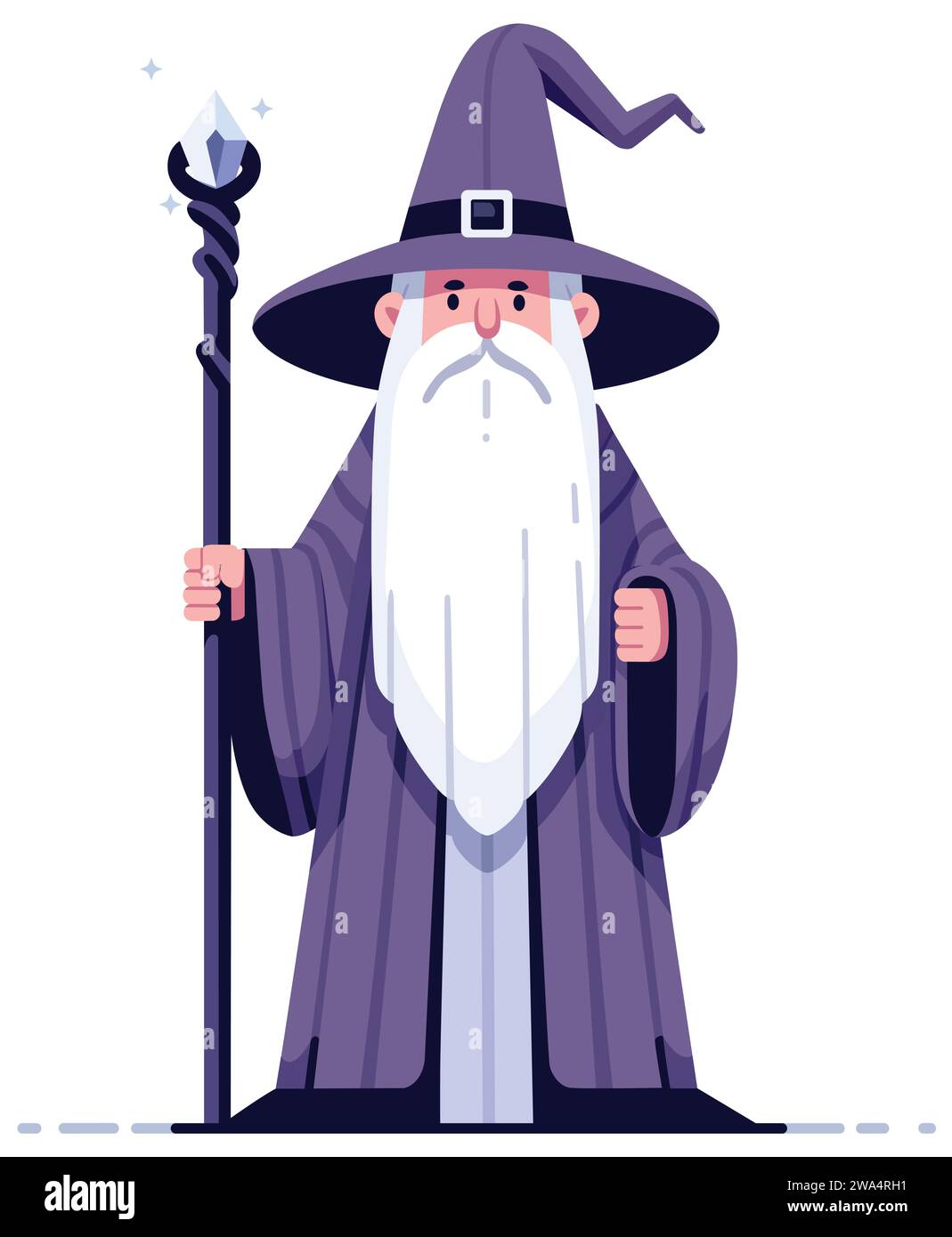 Flat style illustration of an old wizard isolated on white background ...