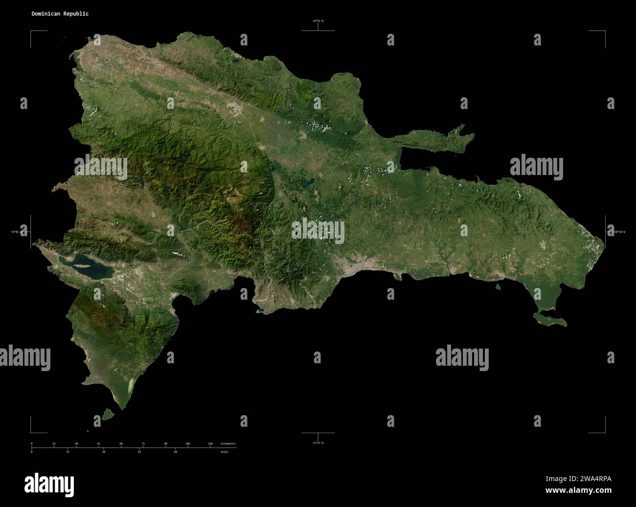 Shape of a low resolution satellite map of the Dominican Republic, with ...