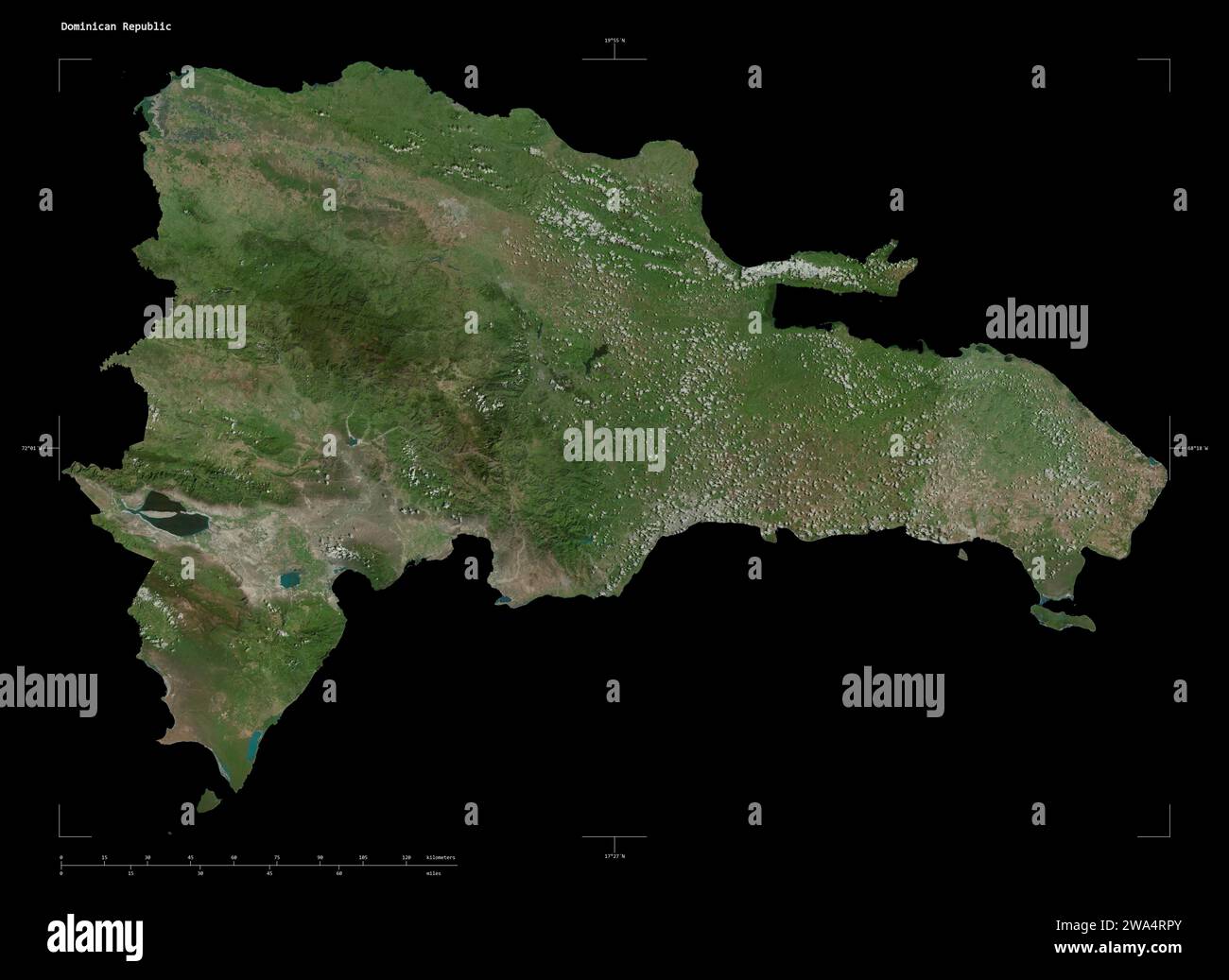 Shape of a high resolution satellite map of the Dominican Republic ...