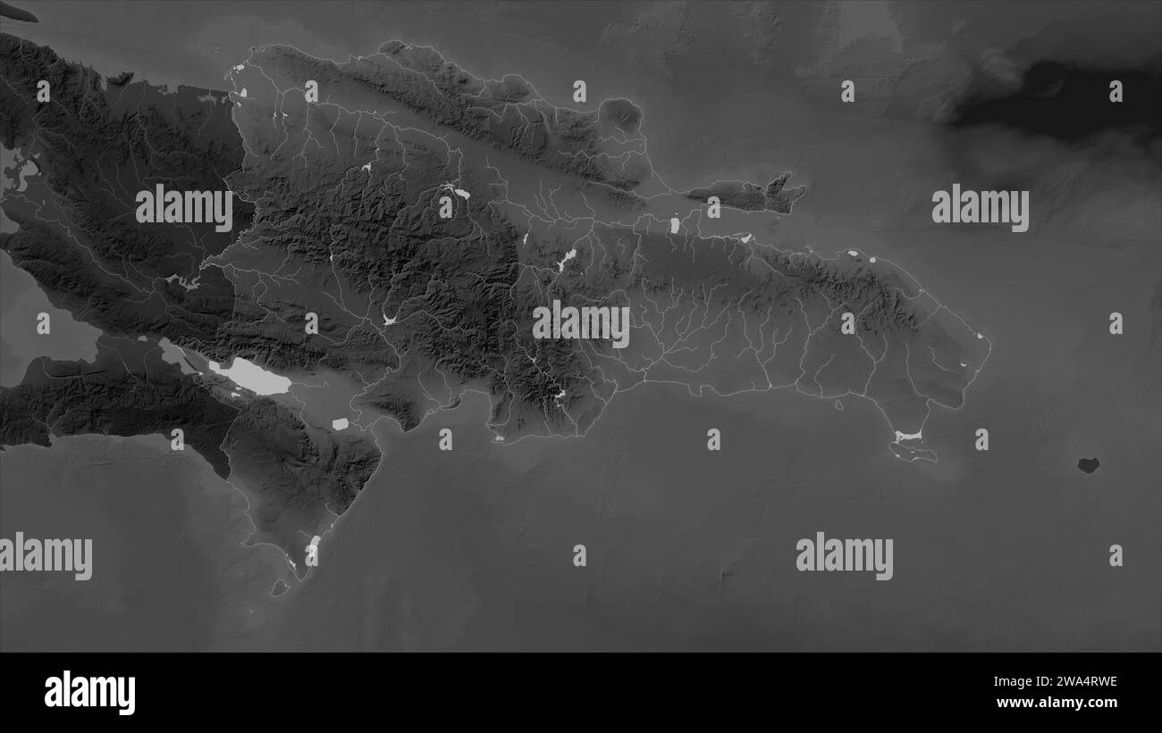 Dominican Republic highlighted on a Grayscale elevation map with lakes ...
