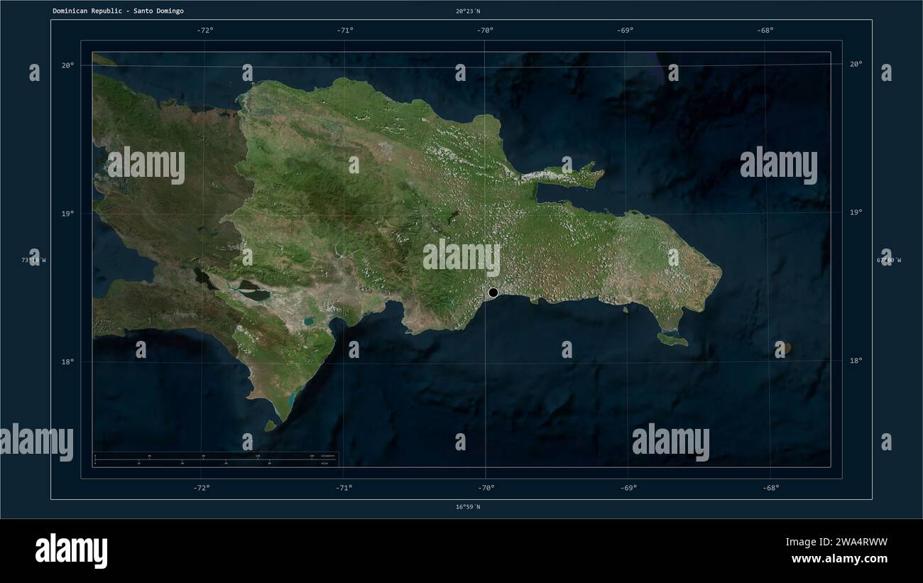 Dominican Republic highlighted on a high resolution satellite map map ...