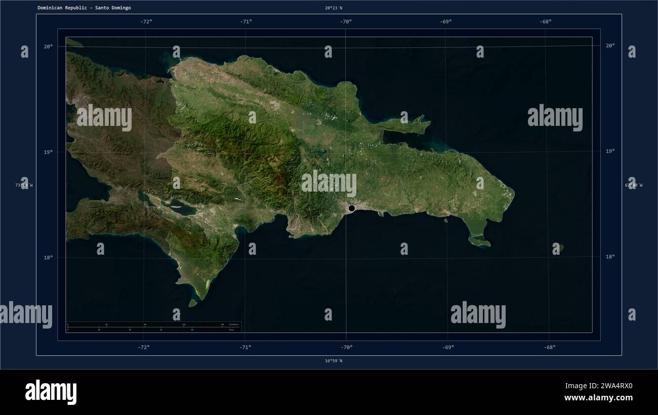 Dominican Republic highlighted on a low resolution satellite map map ...