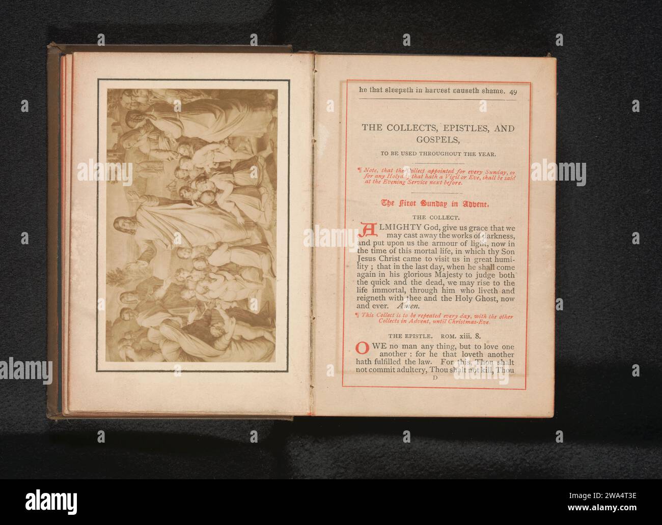 Photo production of a painting, representing Christ between praying ...