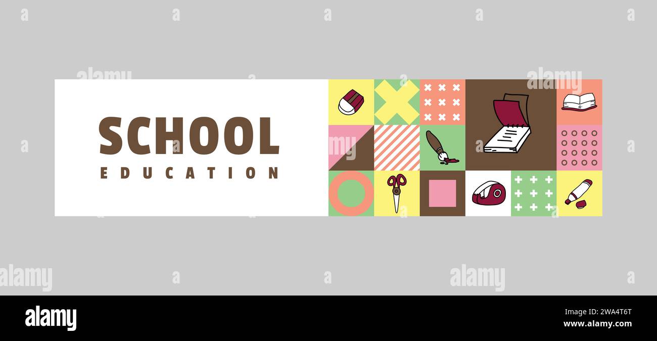 Flat school education horizontal banner illustration Stock Vector Image ...
