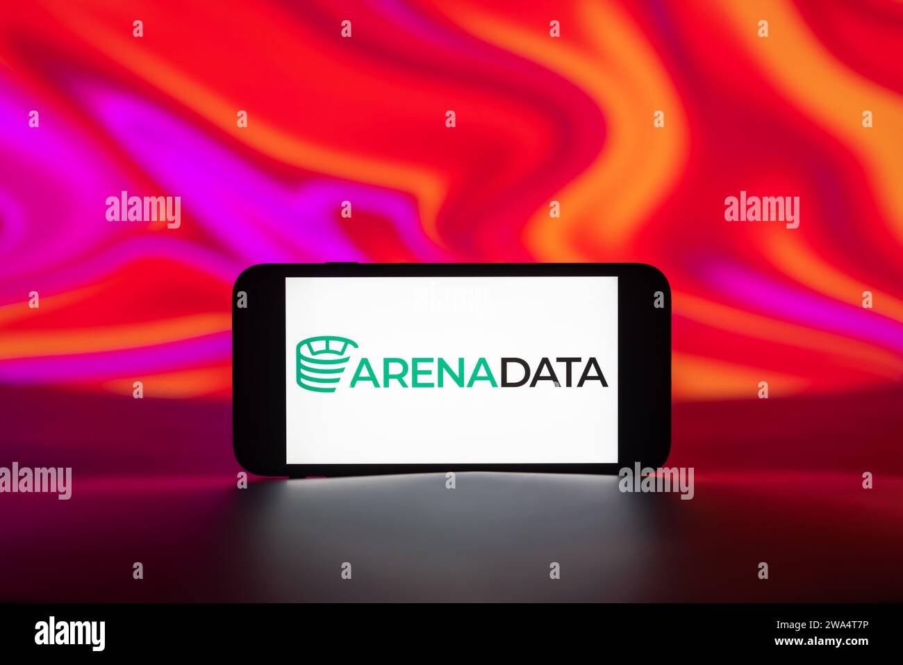 India. 01st Jan, 2024. In this photo illustration, the ArenaData logo is seen displayed on a ...