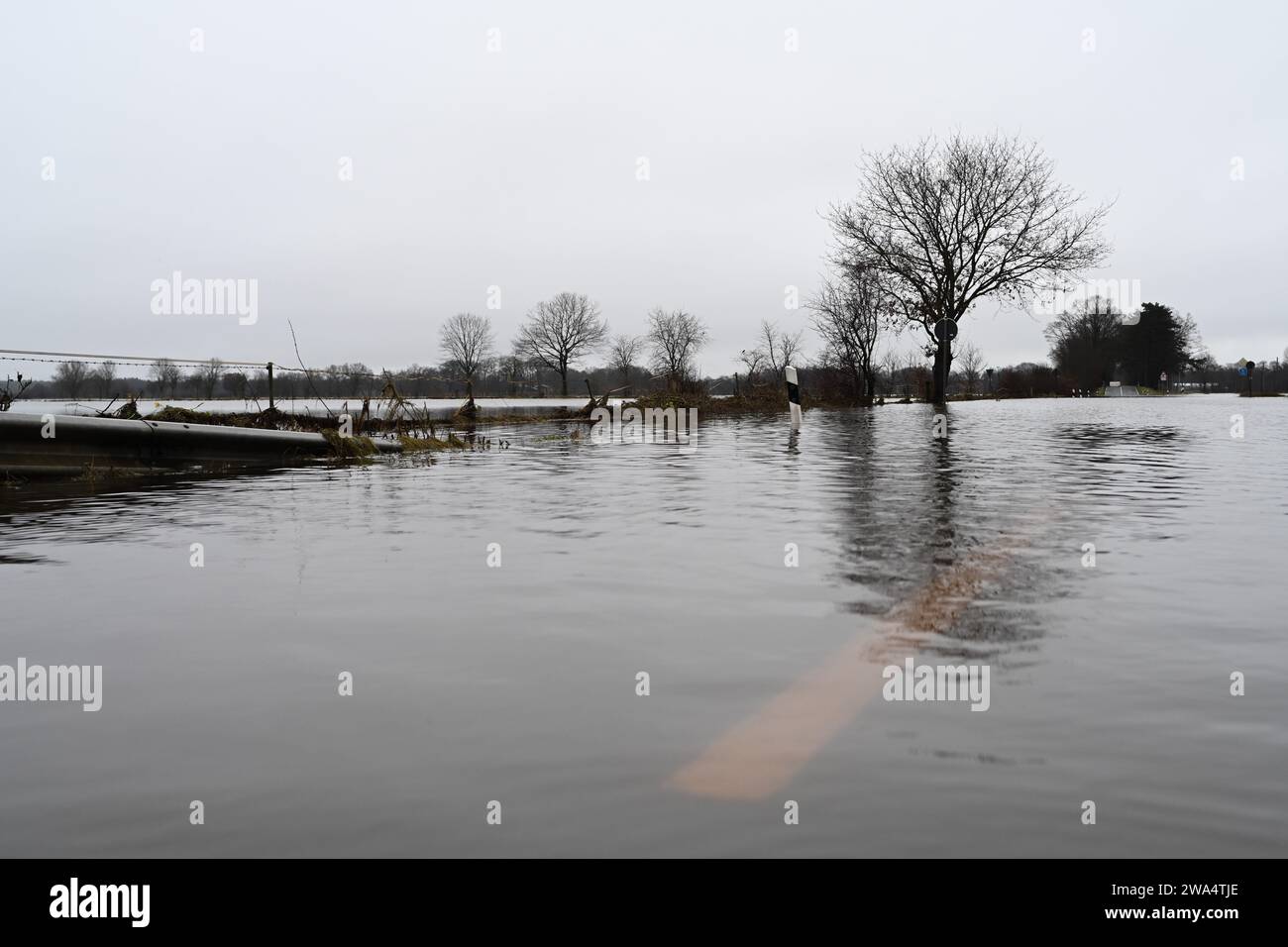 Lathen, Germany. 02nd Jan, 2024. View of the flood area, after the ...
