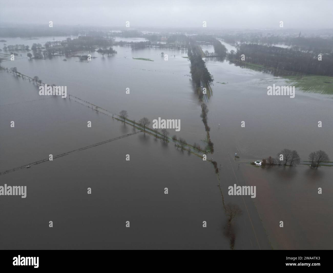 Lathen, Germany. 02nd Jan, 2024. View of the flood area, after the ...