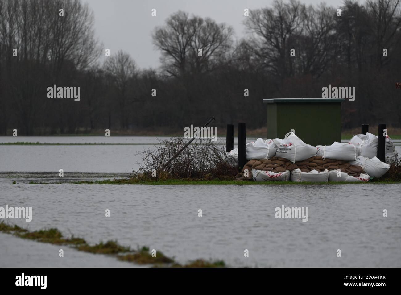 Lathen, Germany. 02nd Jan, 2024. View of the flood area, after the ...