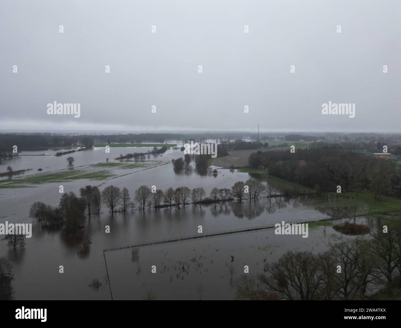 Lathen, Germany. 02nd Jan, 2024. View of the flood area, after the ...