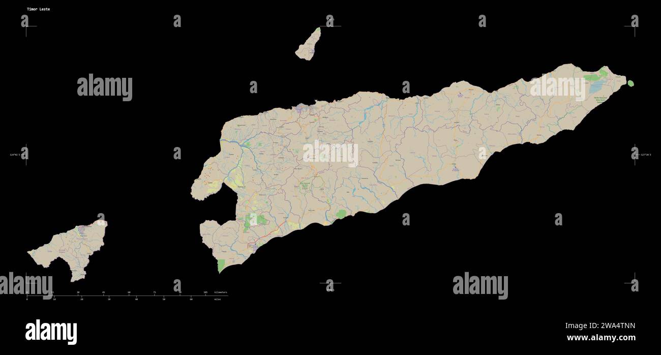 Shape of a topographic, OSM standard style map of the Timor Leste, with ...