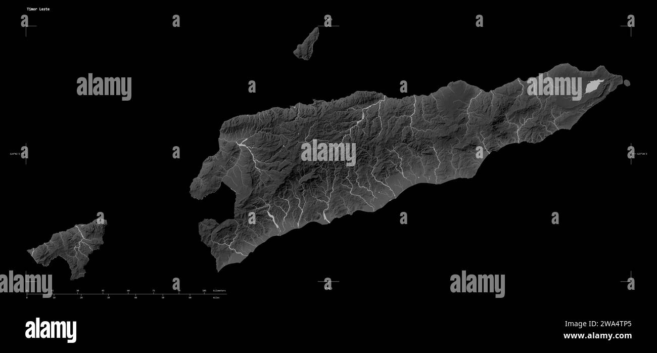 Shape of a Grayscale elevation map with lakes and rivers of the Timor ...