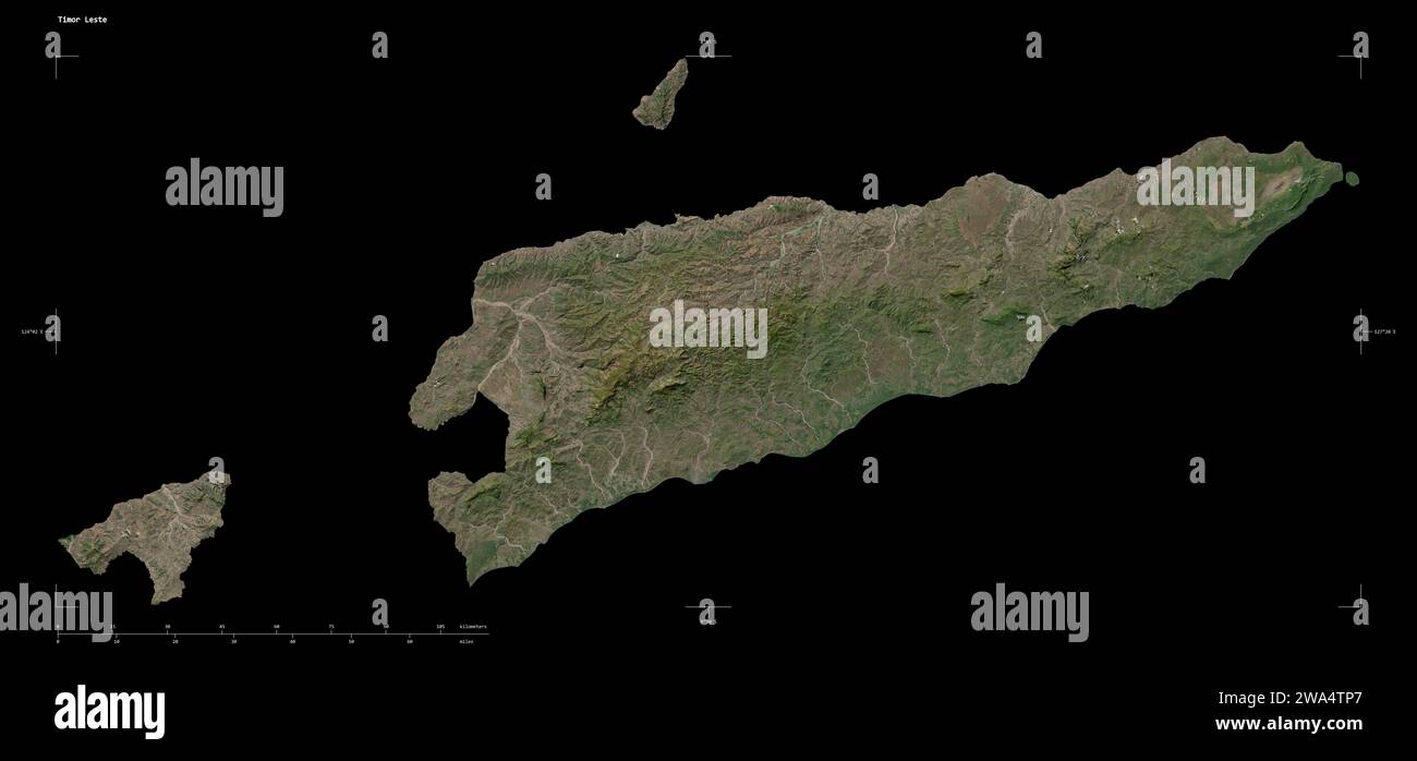 Shape of a high resolution satellite map of the Timor Leste, with ...