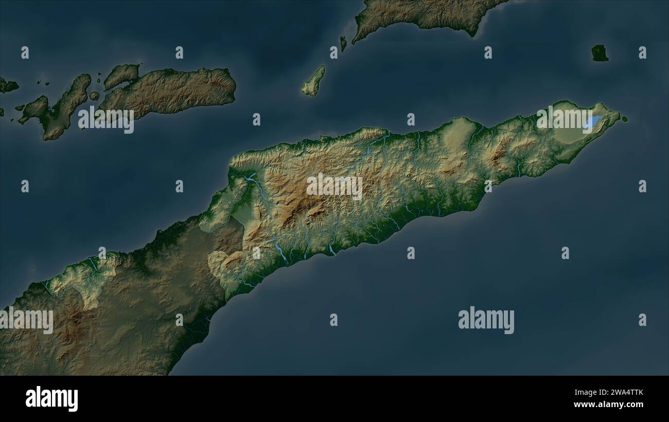 Timor Leste highlighted on a Colored elevation map with lakes and rivers Stock Photo - Alamy