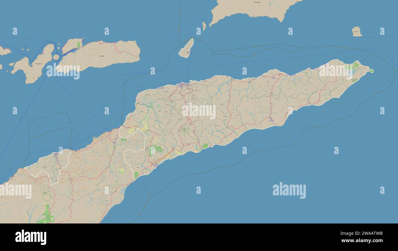 Timor Leste outlined on a topographic, OSM Germany style map Stock Photo - Alamy
