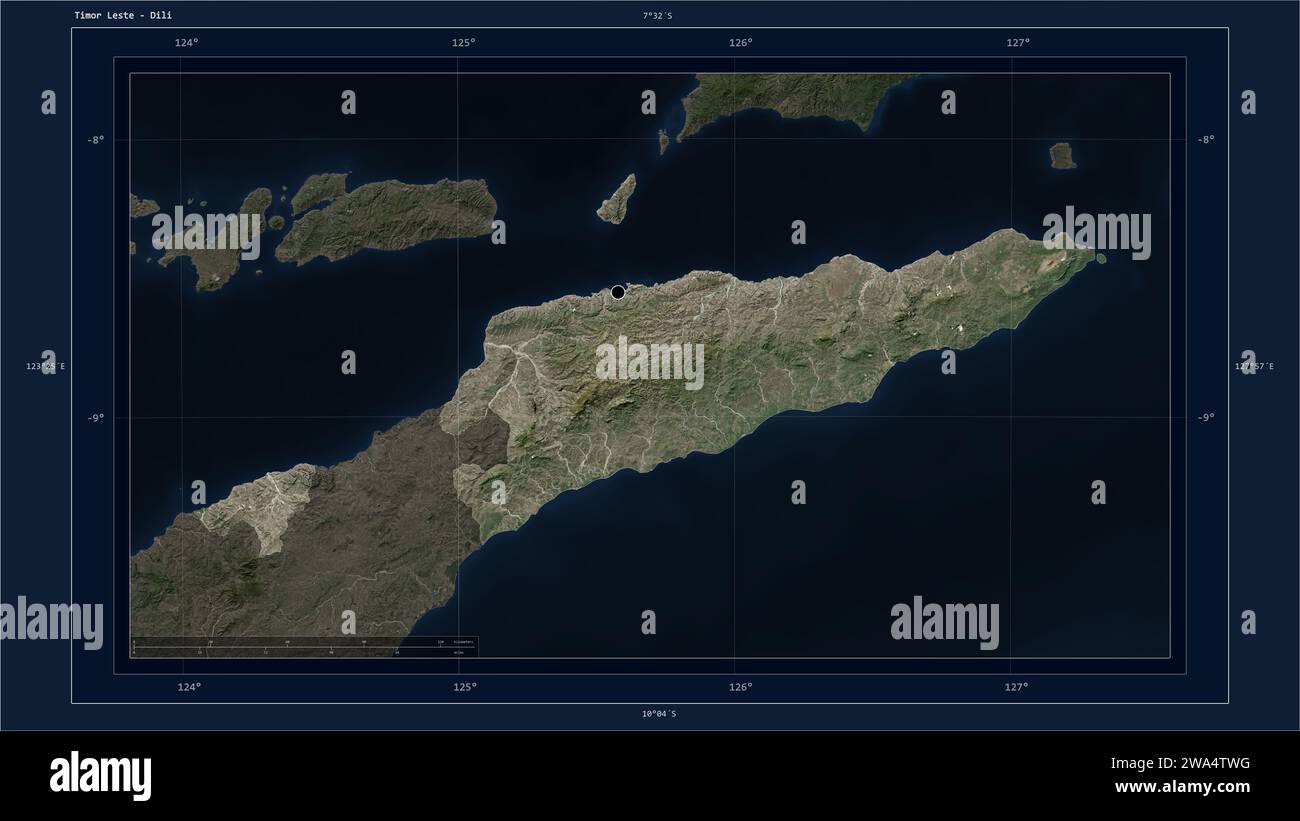 Timor Leste highlighted on a low resolution satellite map map with the ...